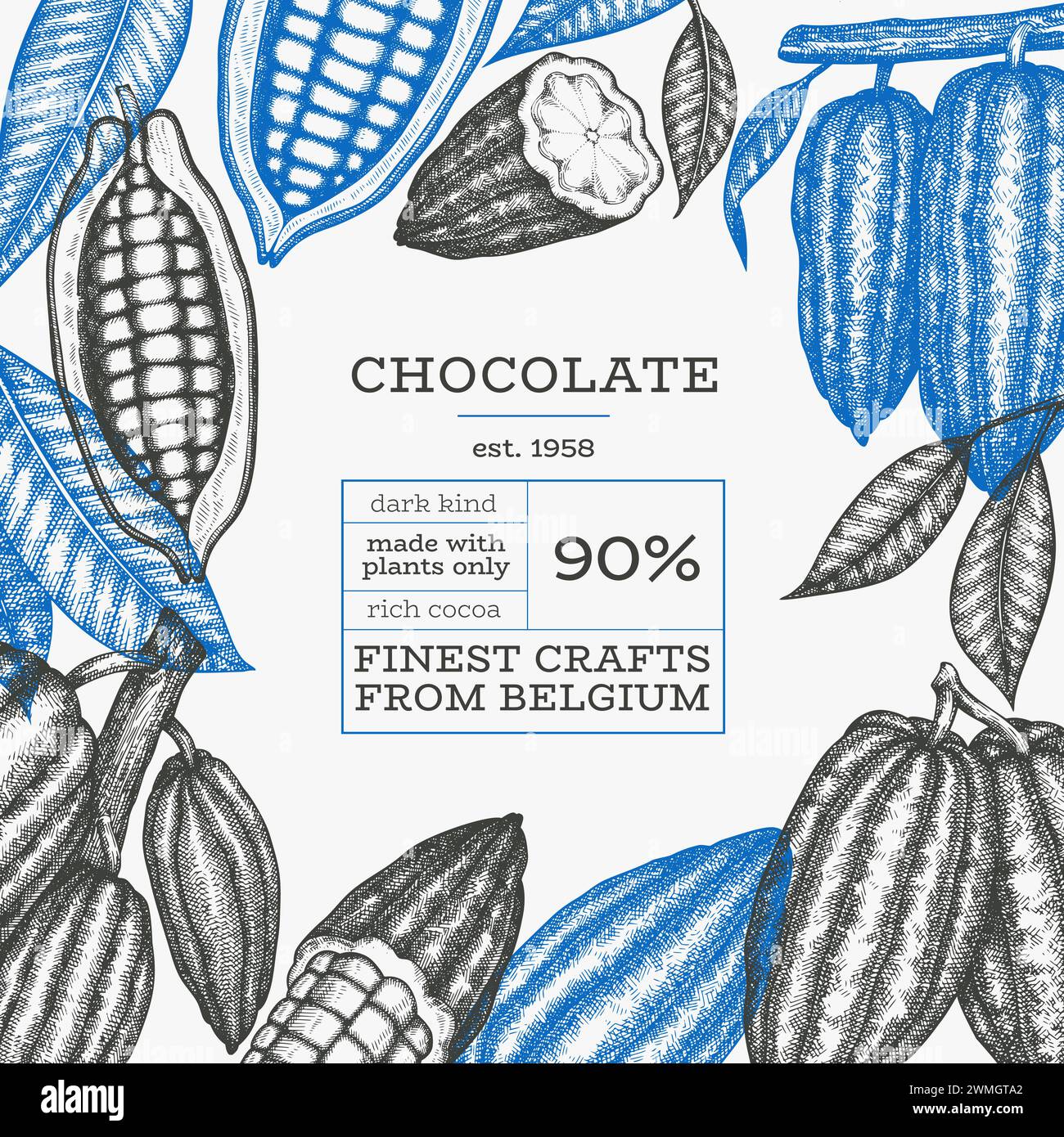 Cocoa design template. Chocolate cocoa beans background. Vector hand ...