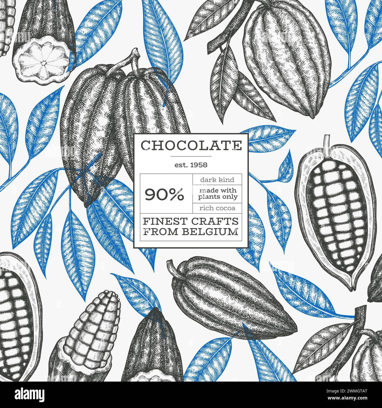 Cocoa design template. Chocolate cocoa beans background. Vector hand ...