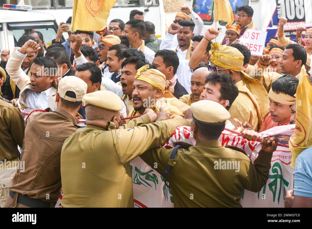GUWAHATI,INDIA-FEBRUARY 26: Members of All Tai Ahom Students Union ...
