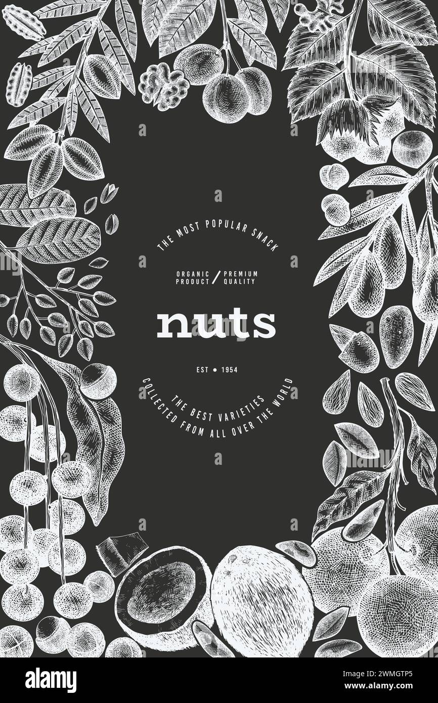Hand Drawn Nuts Branch And Kernels Template. Organic Seed Vector Design ...