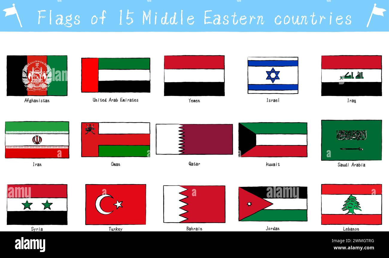 Flags of the World Set of 15 countries of the Middle East, hand-painted ... Flags of the World Set of 15 countries of the Middle East, hand-painted ...