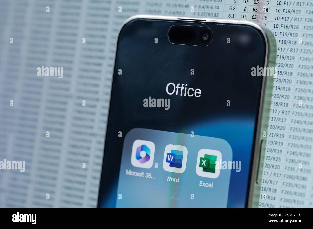 New York, USA - February 22, 2024: Microsoft Office apps on iphone on ...