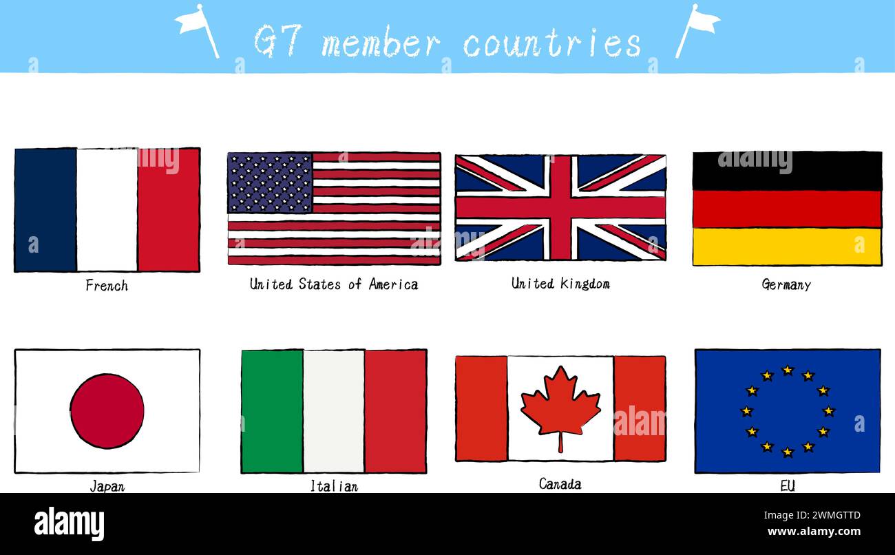 Set of flags of G7 member countries, hand-painted style, Vector ...