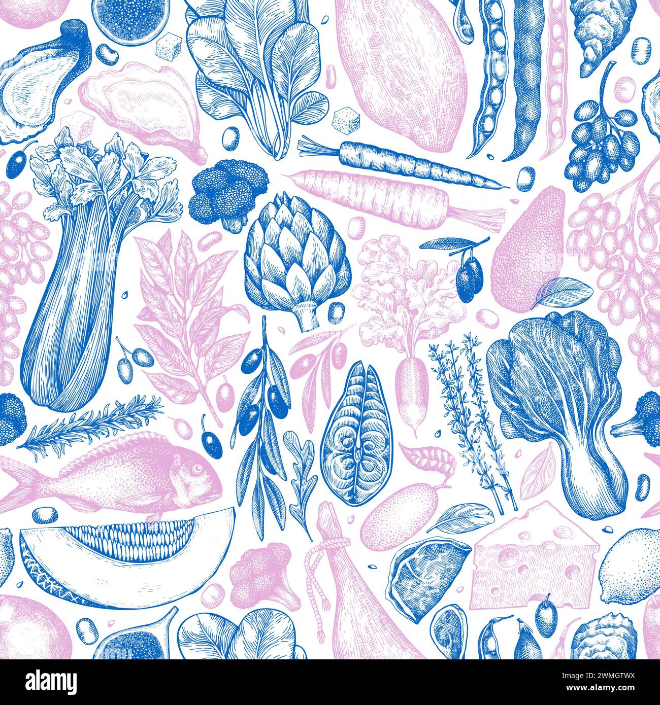 Mediterranean Cuisine Seamless Vector Pattern. Vector Hand Drawn ...