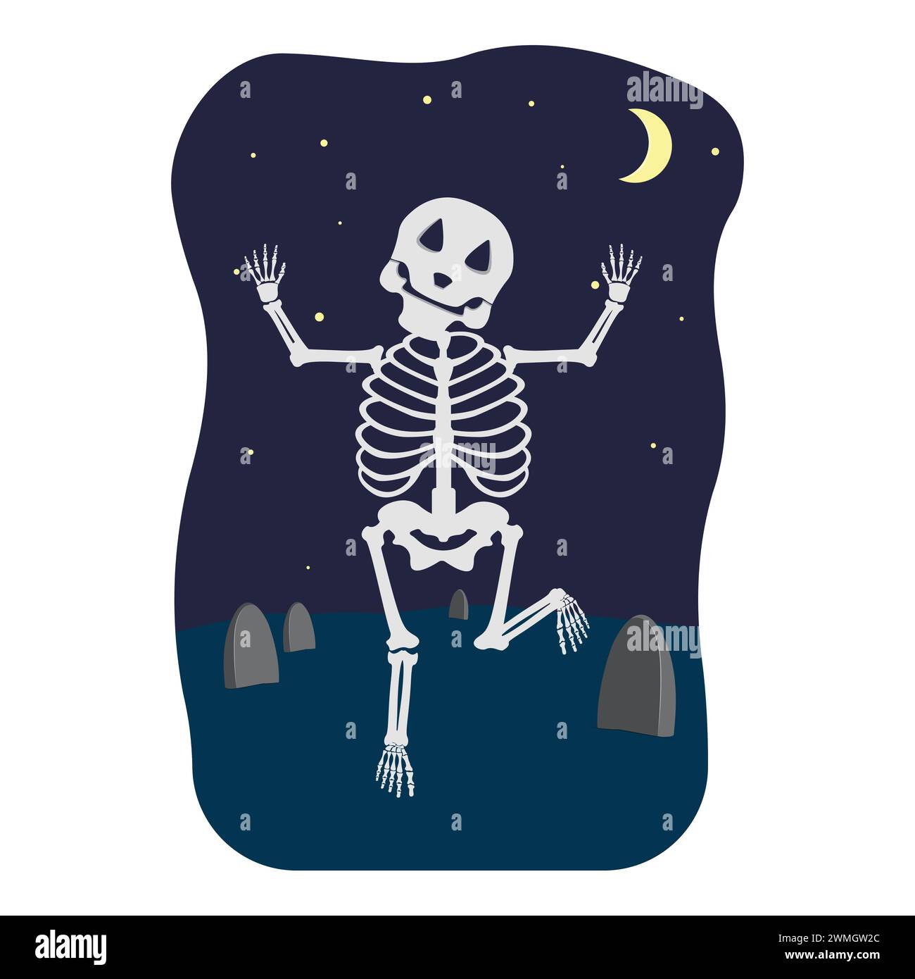Cartoon cute skeleton with night graveyard background clipart graphics Stock Vector Image & Art ...