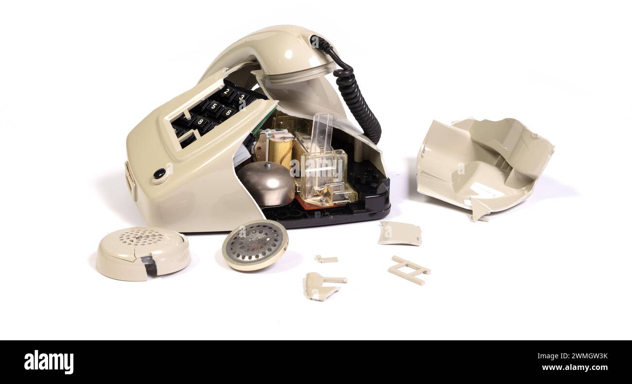 Part of a broken old telephone, phone with dial plate - plastic phone ...
