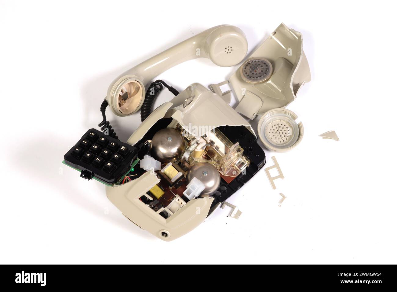 Part of a broken old telephone, phone with dial plate - plastic phone ...