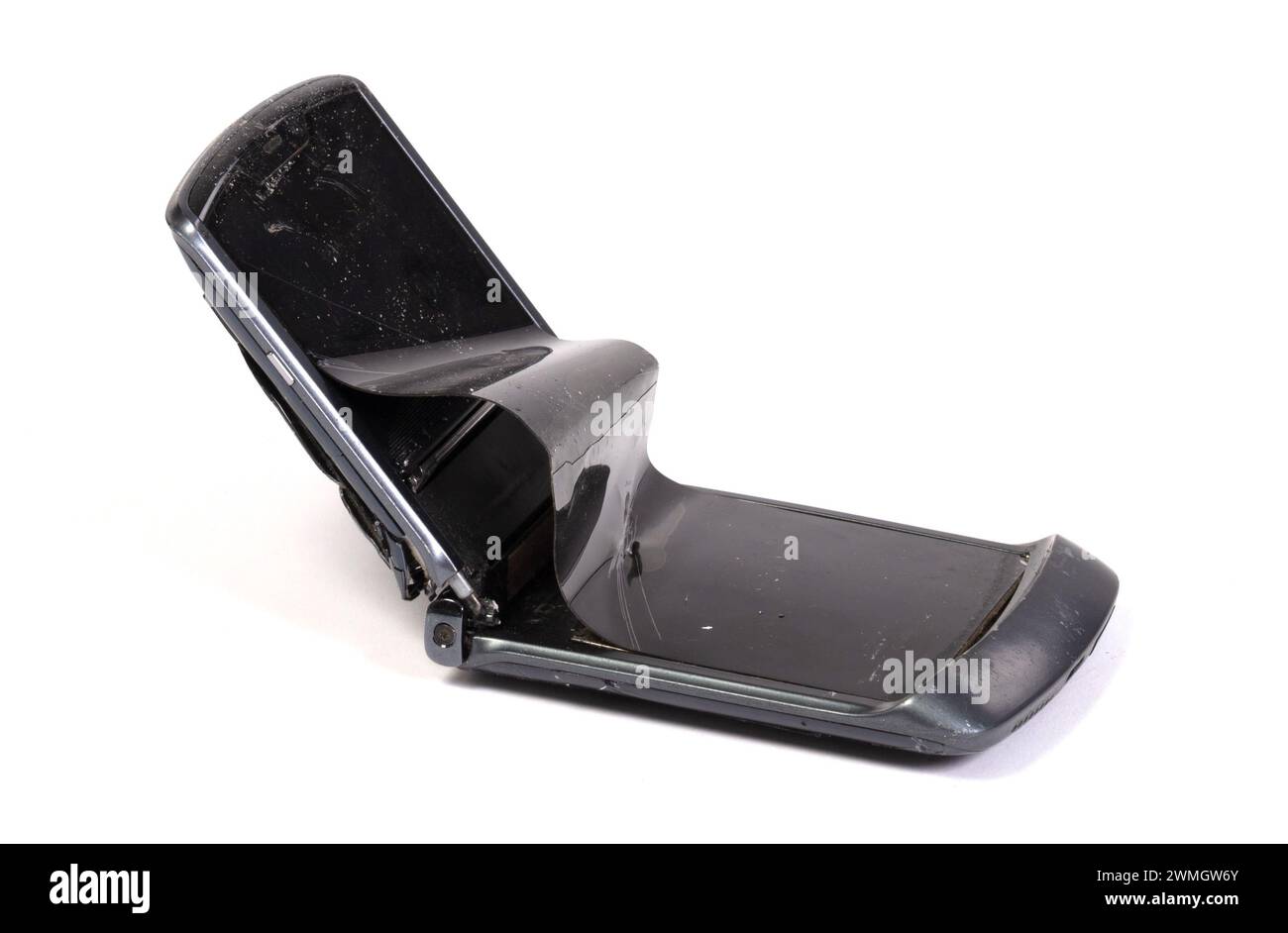 Broken display screen foldable smartphone on a white background Stock ...