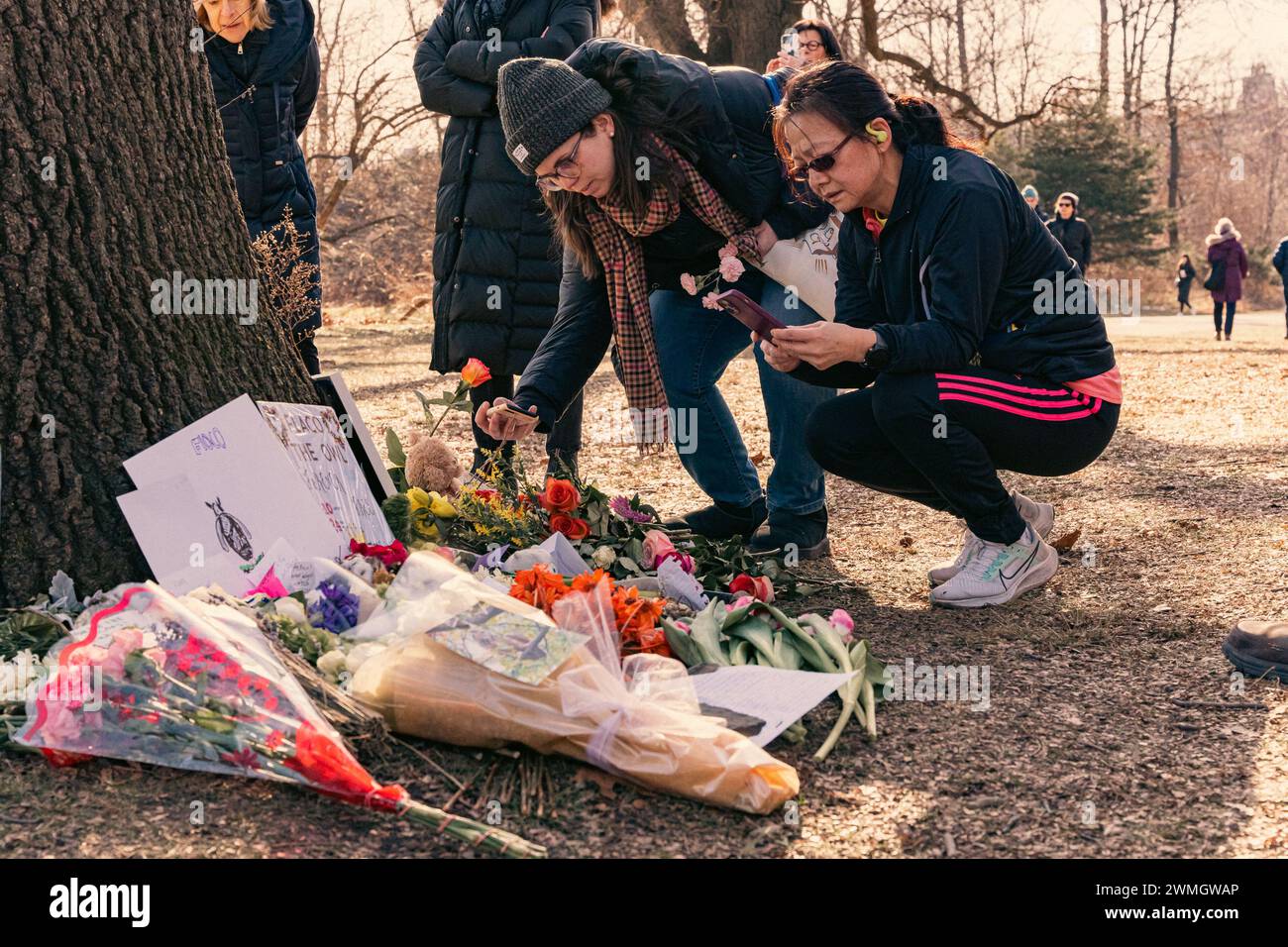 People visit a memorial for a local Eurasian owl named Flaco in Central ...