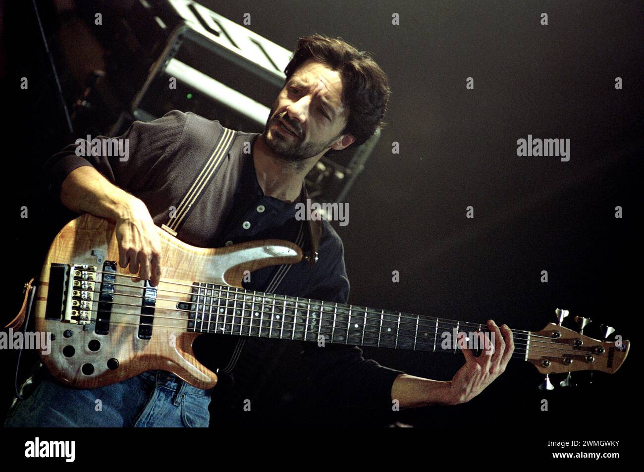 Milan Italy 1997-04-12: Faso, bassist of the Elio e le Storie Tese band ...