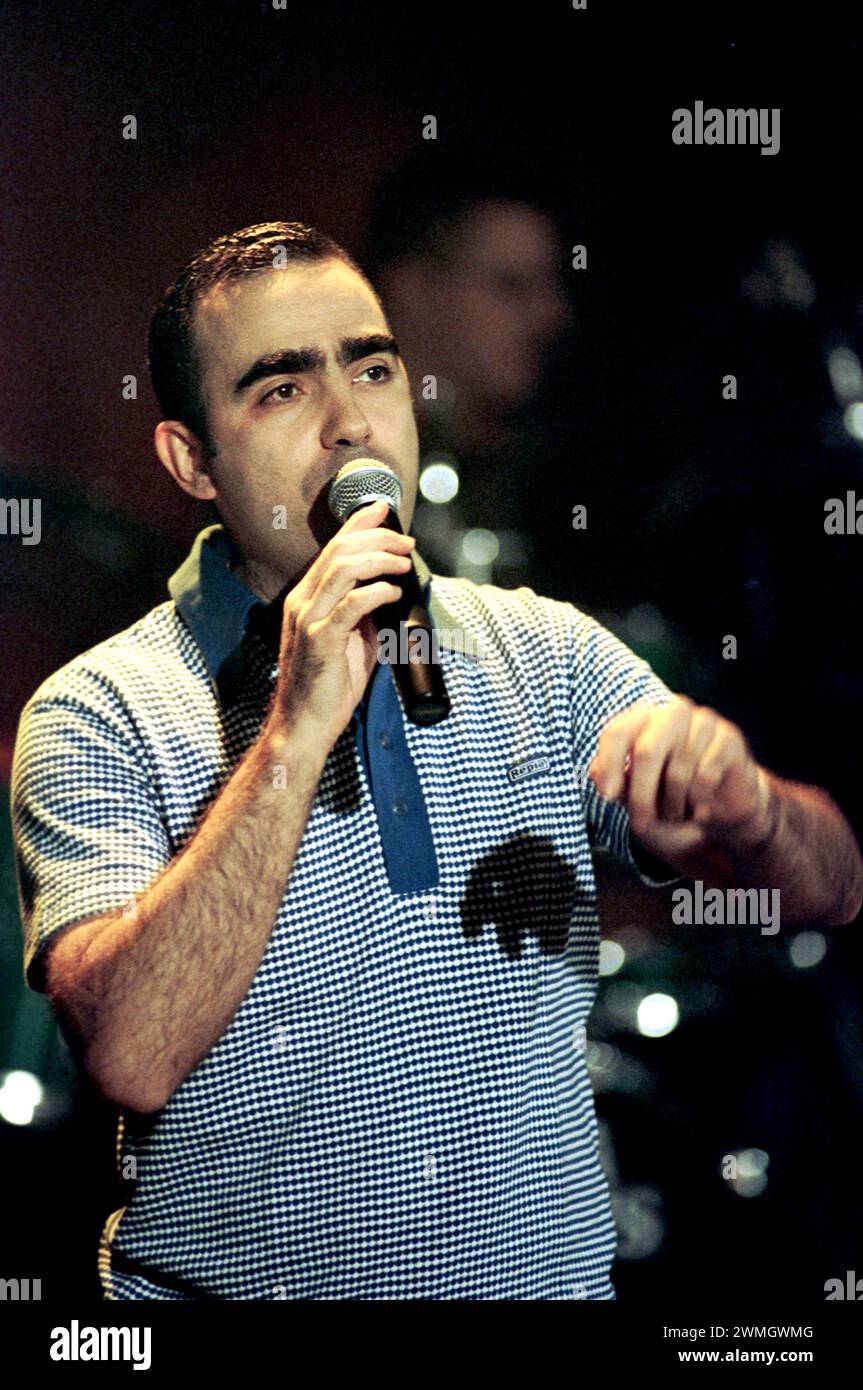 Milan Italy 1997-04-12: Elio, singer of the Elio e le Storie Tese band ...