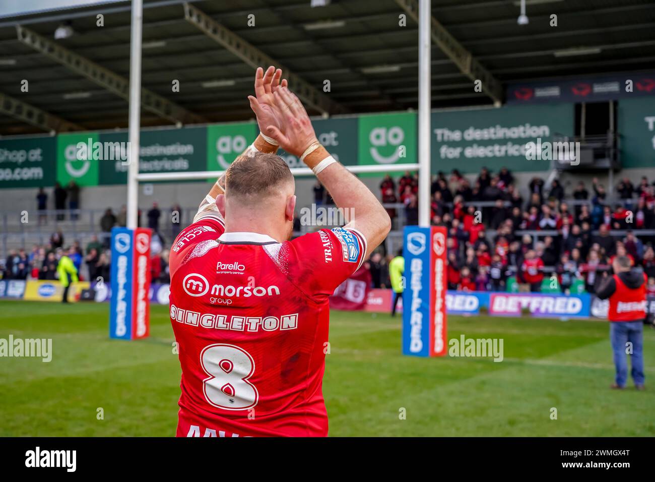 Brad Sington clapping with fans after the game. Salford Red Devils Vs Castleford Tigers, Salford ...
