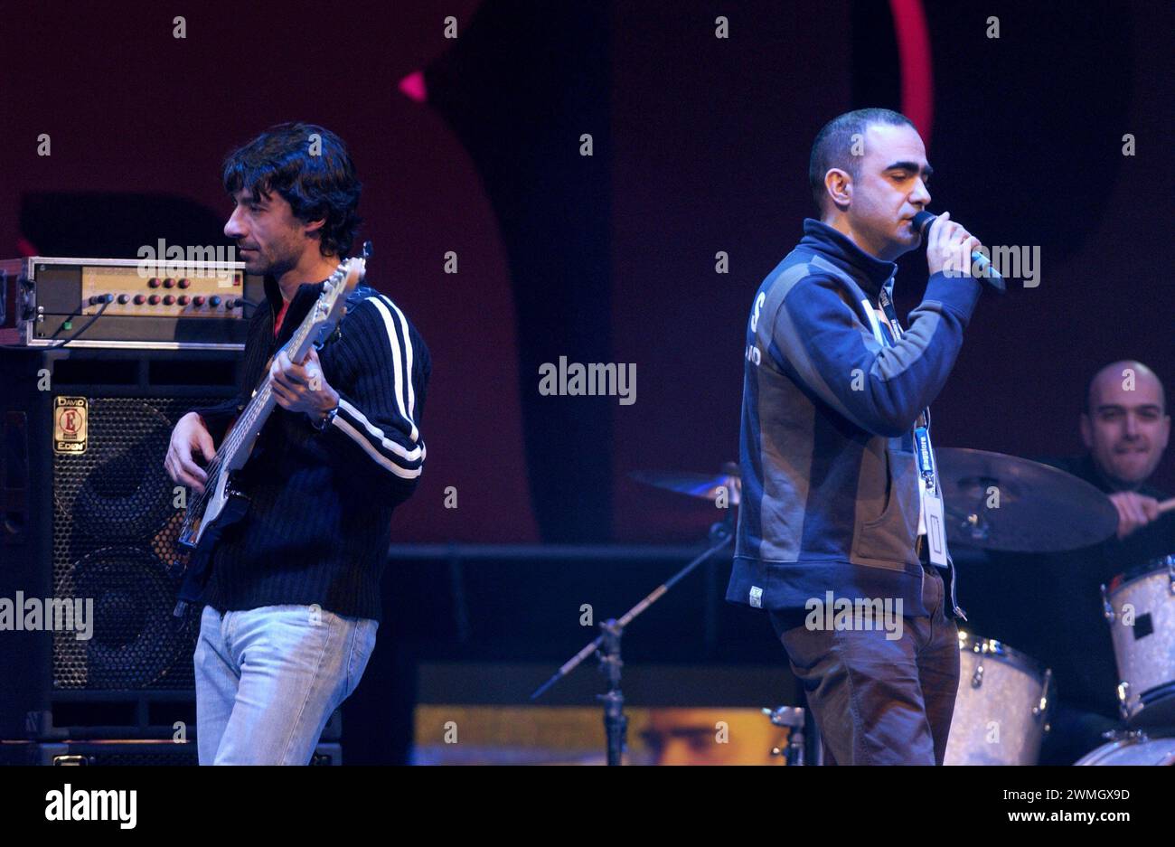 Milan Italy 2003-12-15: The bassist Faso and Elio singer of the Elio e ...