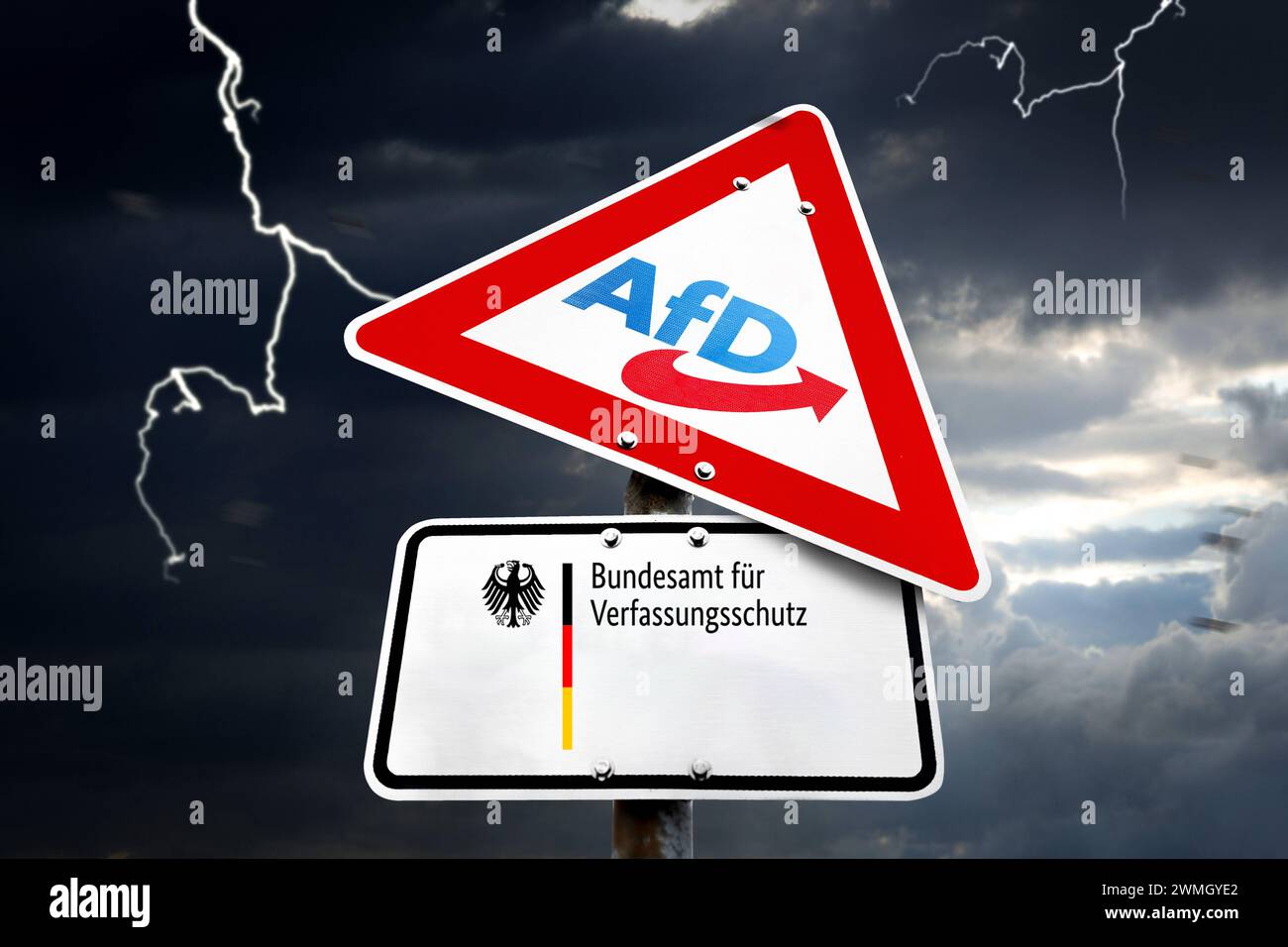 February 26, 2024: Sign, AfD Alternative for Germany logo with logo of ...