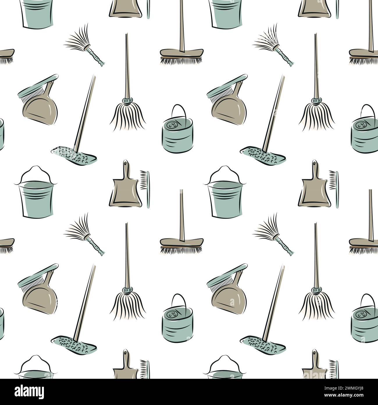 Vector retro hand drawn seamless pattern background of cleaning ...