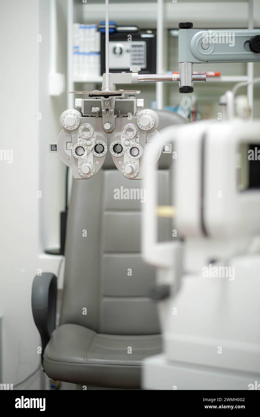 Ophthalmological cabinet with modern equipment in a medical clinic ...