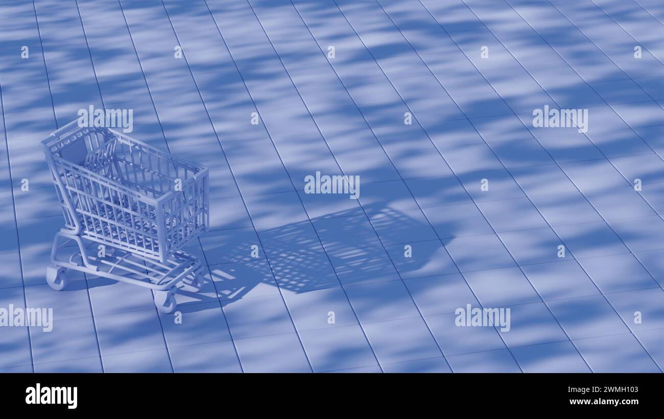 This illustration depicts a shopping cart placed atop a keyboard ...
