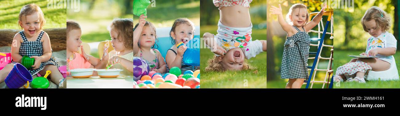 Collage made with image of happy, playful little children, babies ...