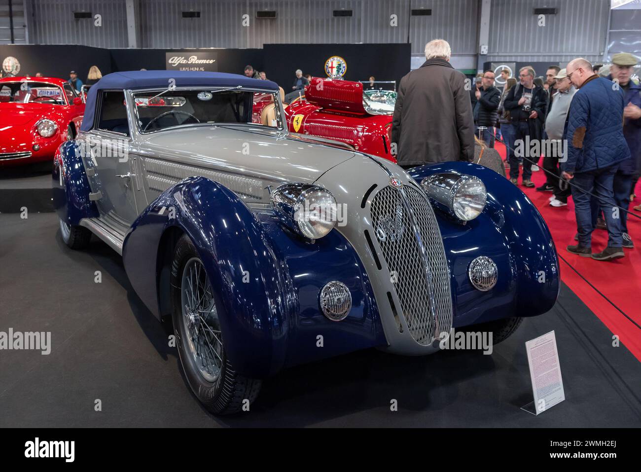 Paris, France - Rétromobile 2020. Focus on a blue and grey 1933 Alfa ...