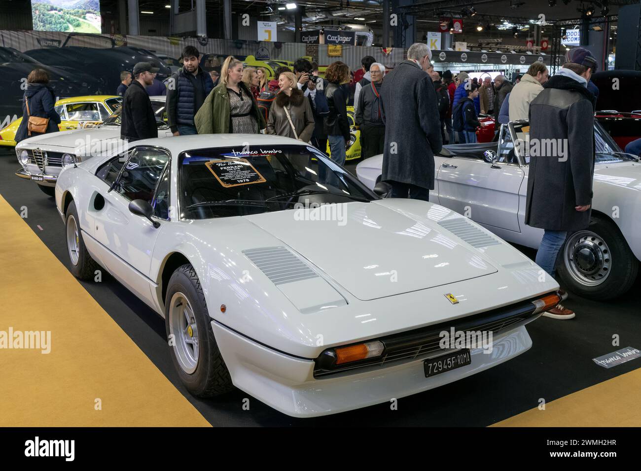 Paris, France - Rétromobile 2023. Focus on a white 1978 Ferrari 308 GTB ...