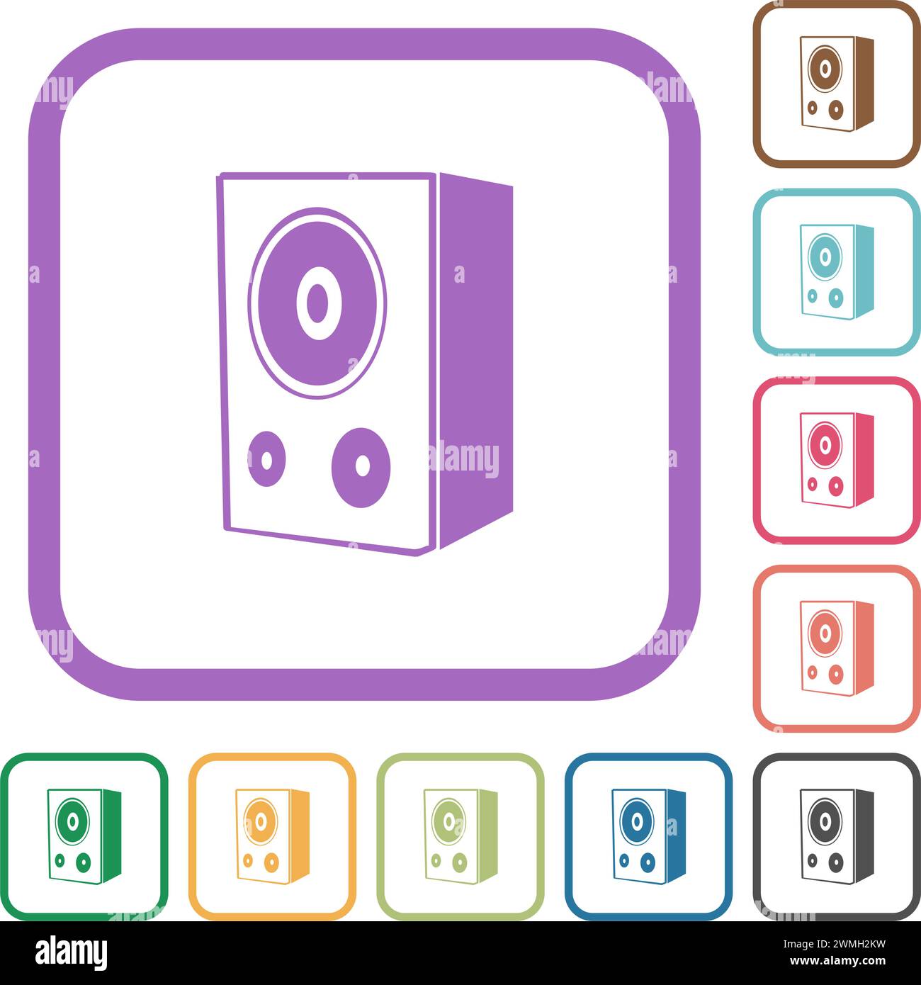 Speaker simple icons in color rounded square frames on white background ...