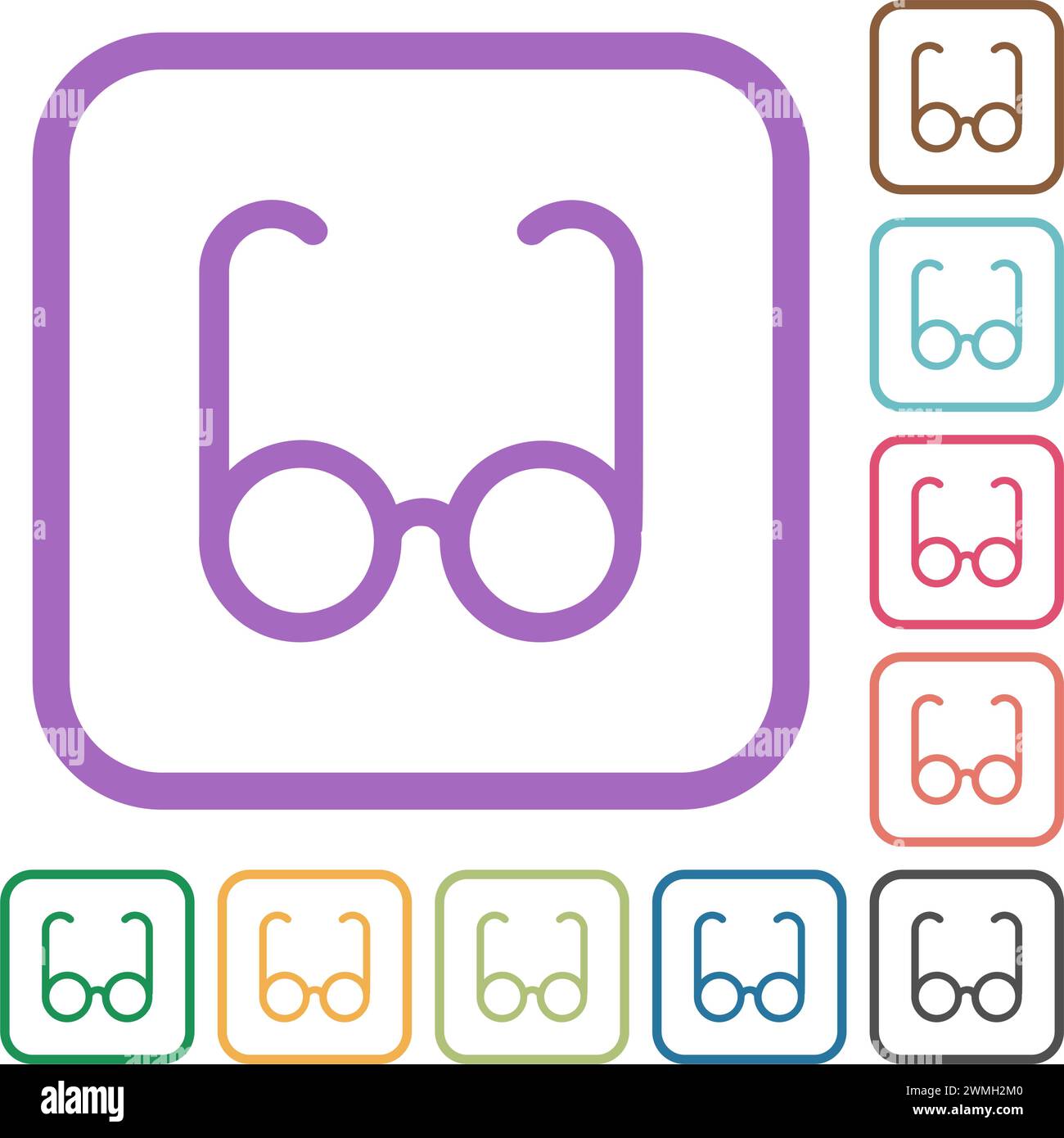 Vintage glasses outline simple icons in color rounded square frames on white background Stock ...