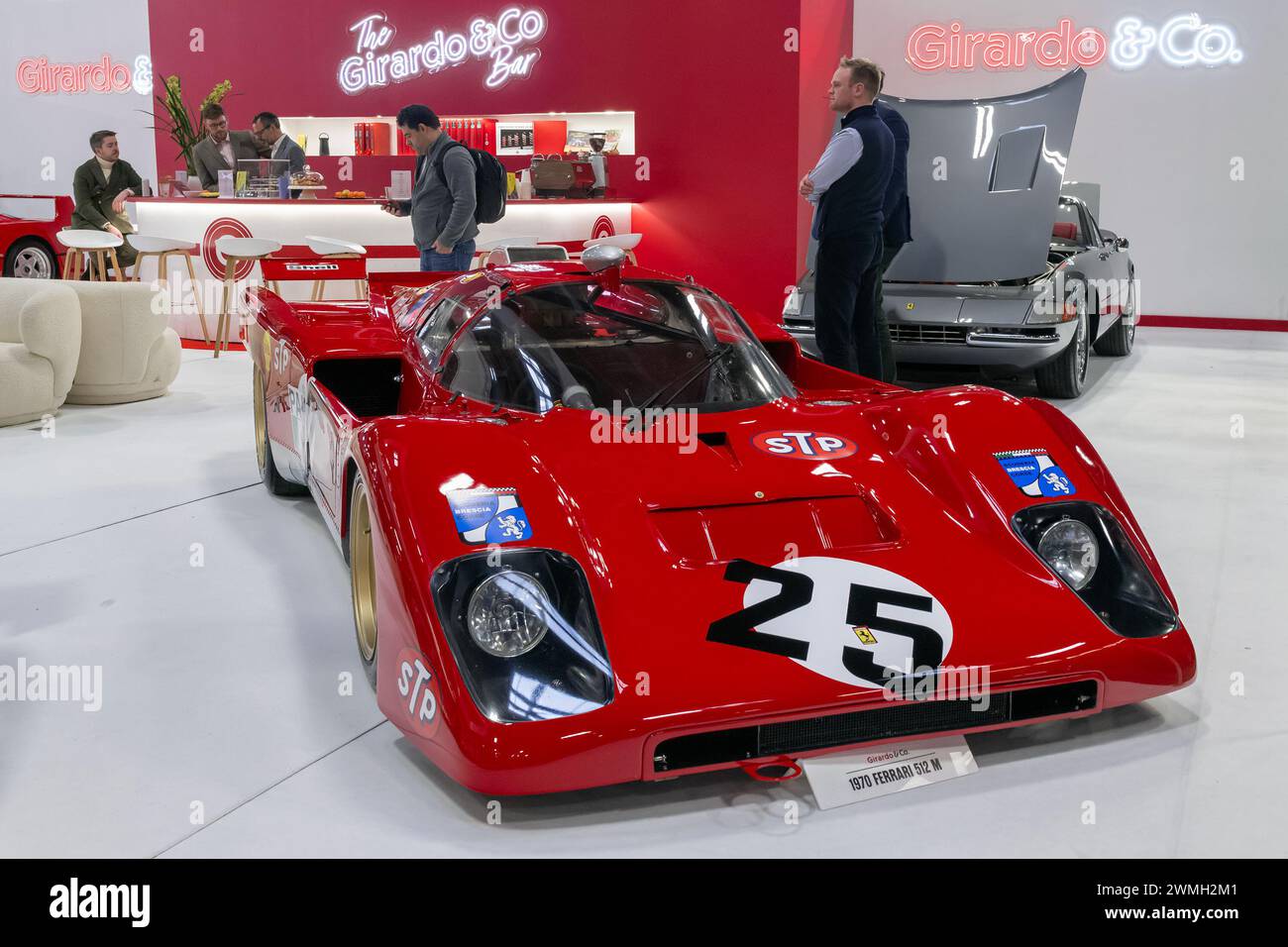 Paris, France - Rétromobile 2024. Focus on a red 1970 Ferrari 512 M ...
