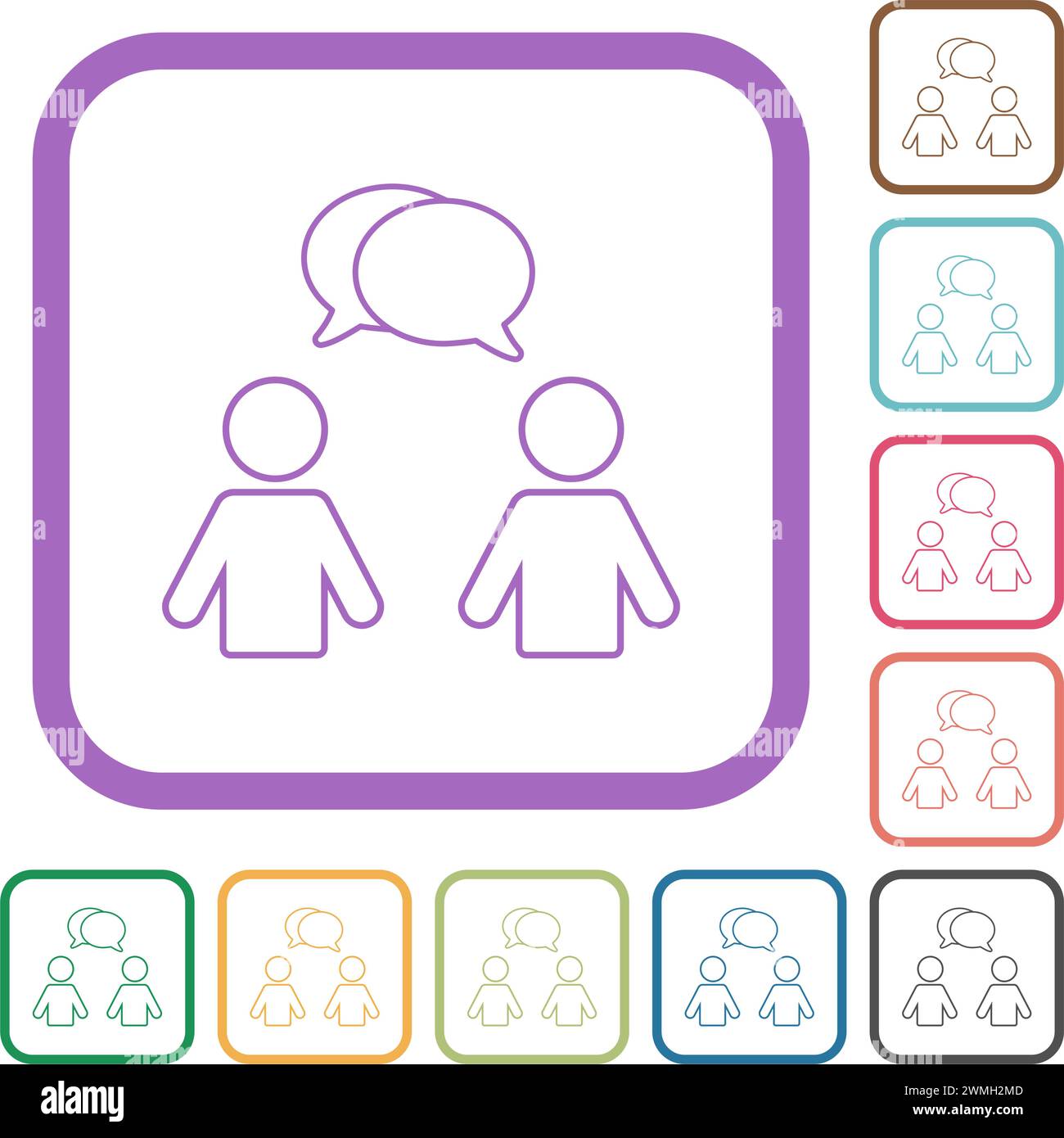 Two talking persons with oval bubbles outline simple icons in color ...