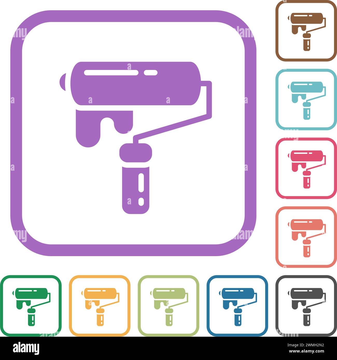 Painting with paint roller simple icons in color rounded square frames on white background Stock ...
