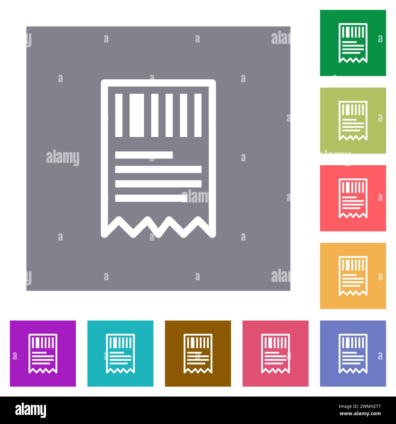 One receipt with barcode outline flat icons on simple color square backgrounds Stock Vector ...