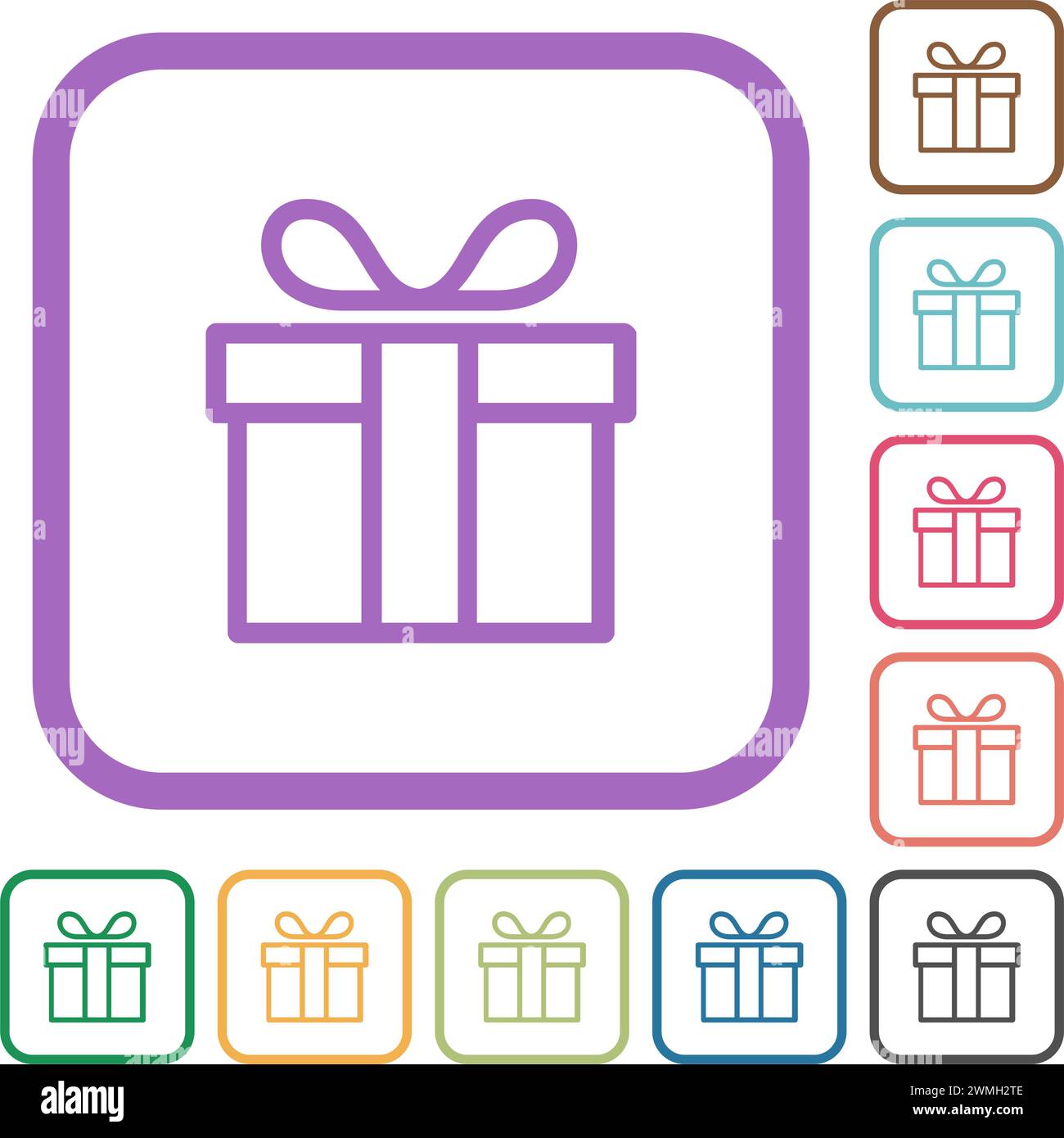 Gift box outline simple icons in color rounded square frames on white ...