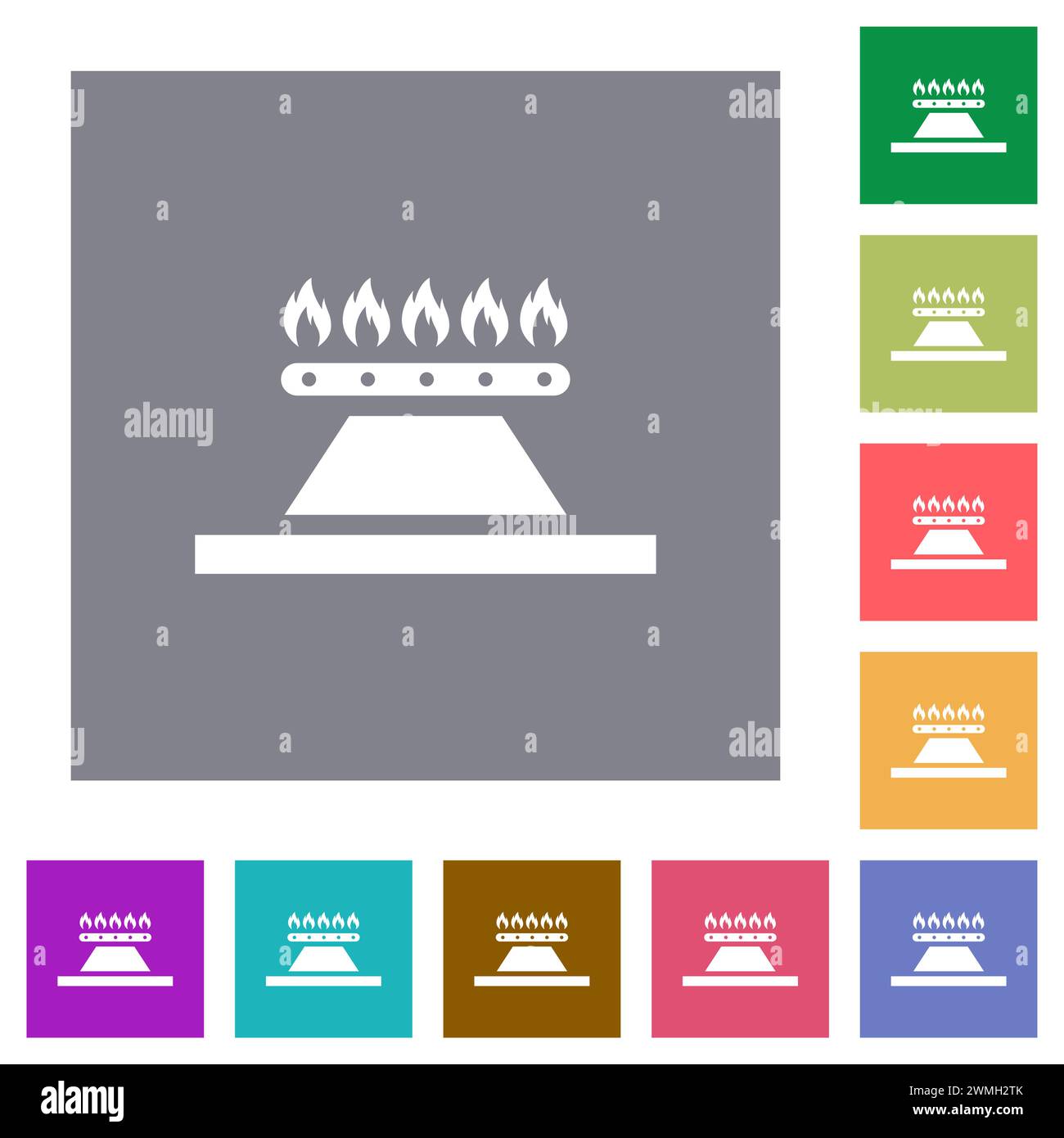 Kitchen gas stove flat icons on simple color square backgrounds Stock Vector Image & Art - Alamy