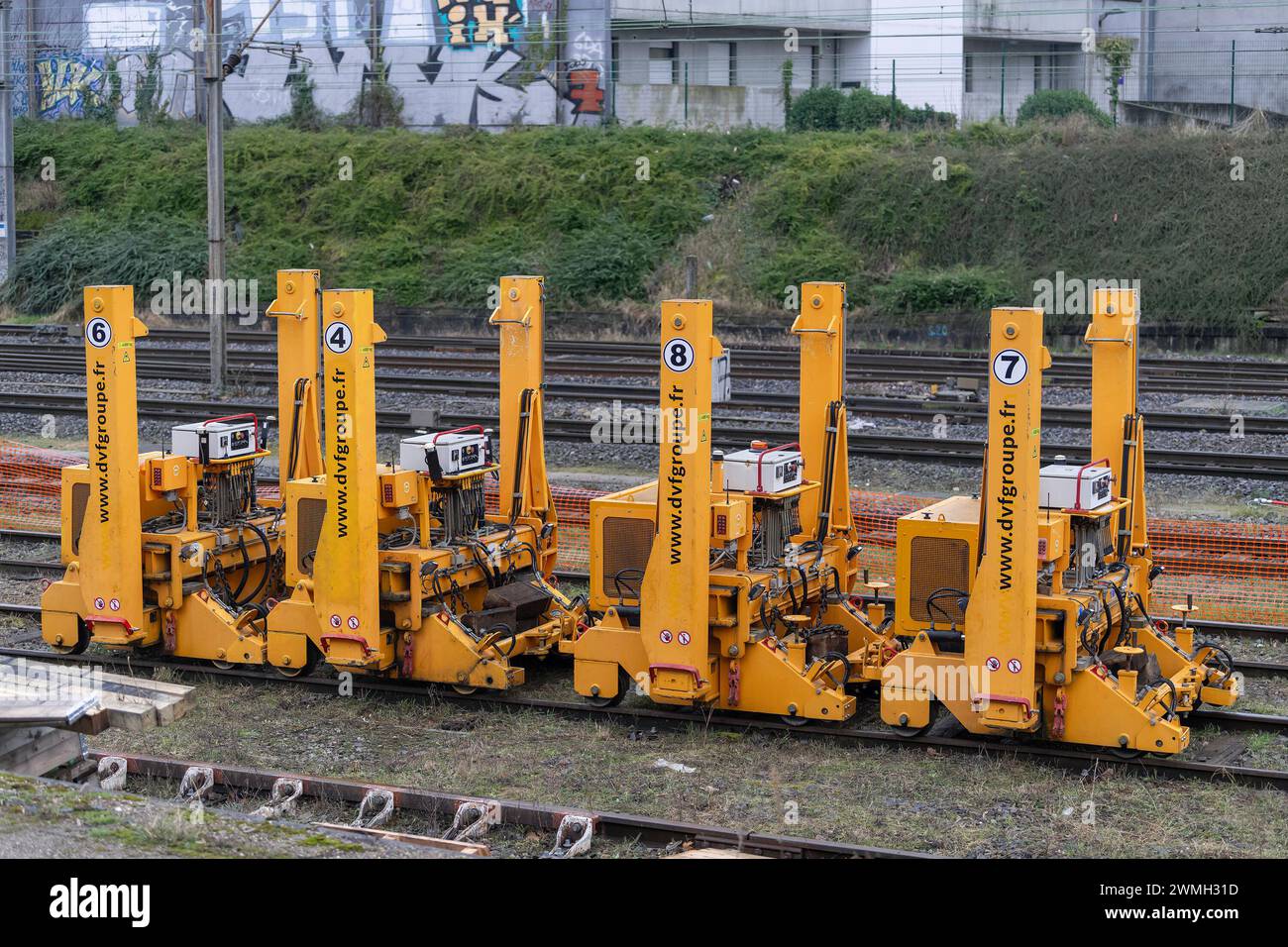 Nancy, France - Focus on yellow motorized transportation trolleys ...