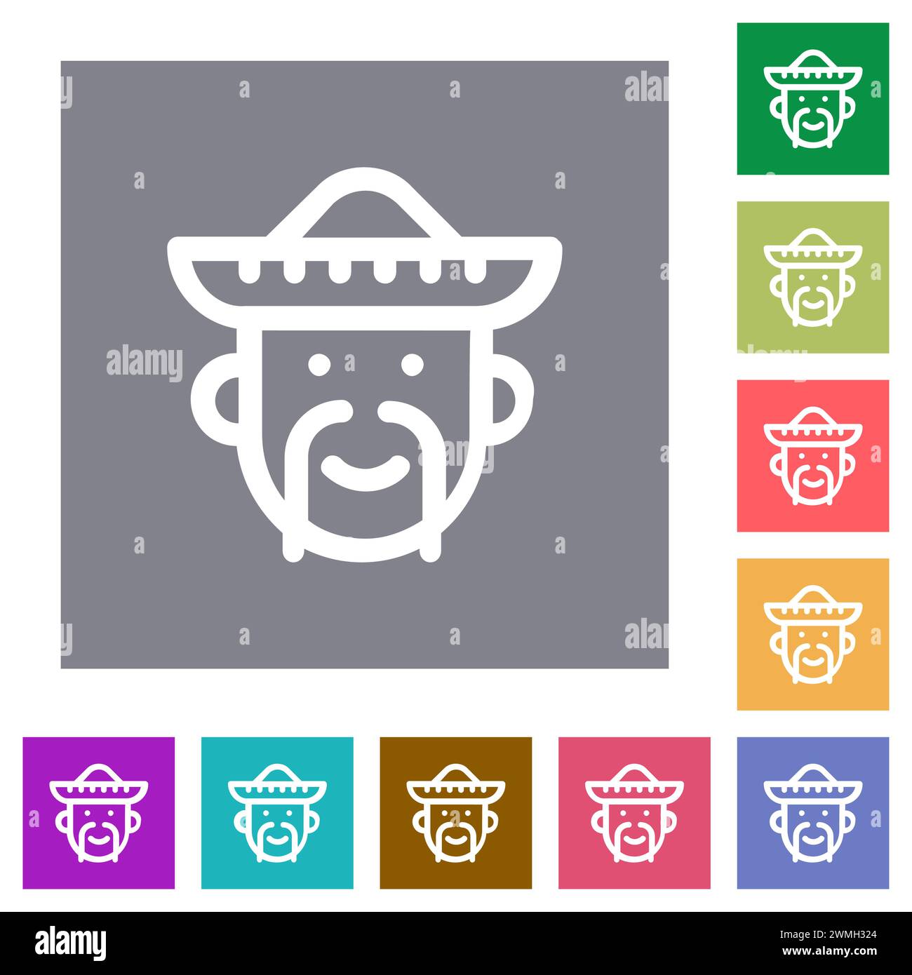 Mexican avatar outline flat icons on simple color square backgrounds ...