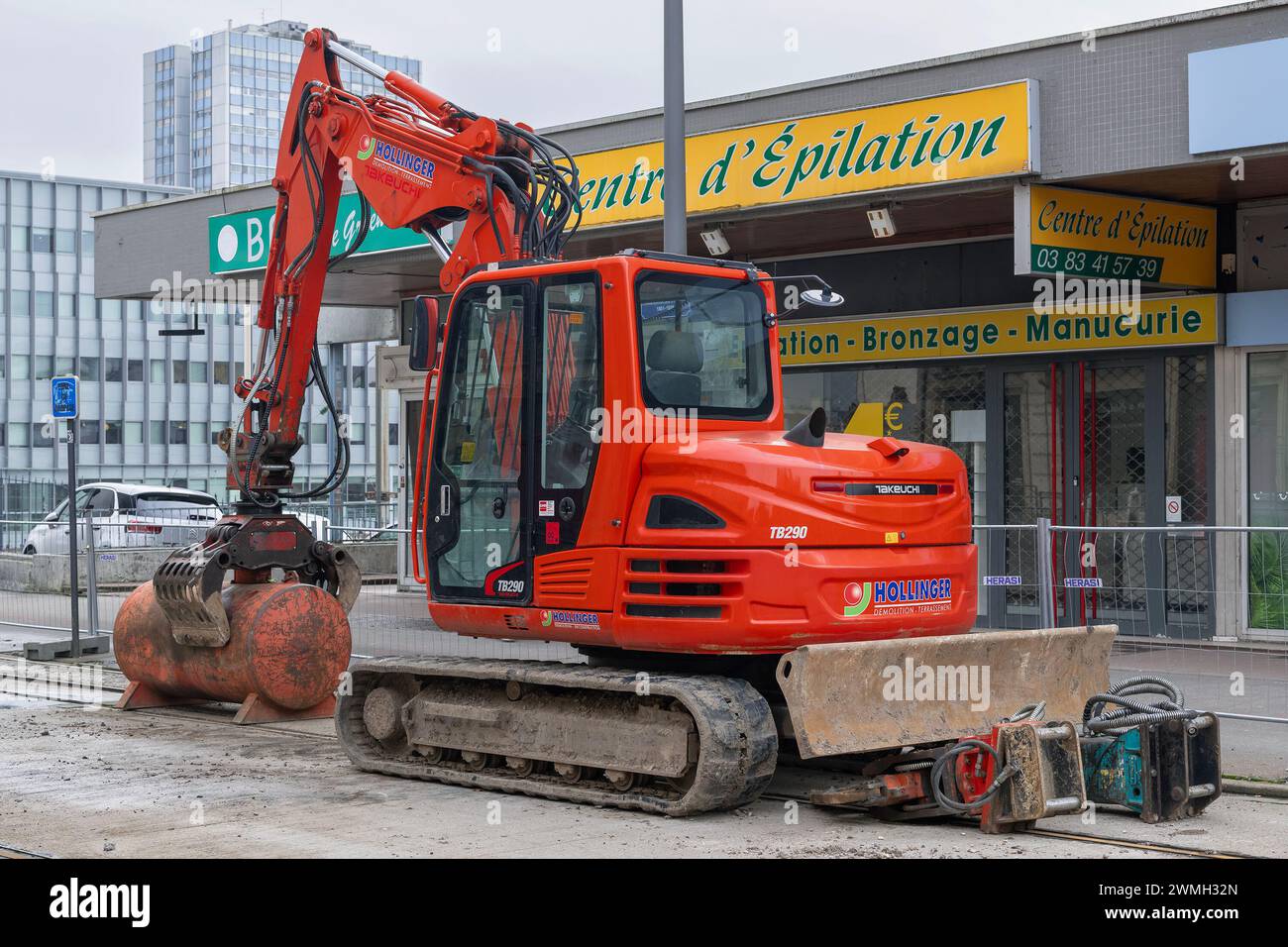 Nancy, France - Red crawler excavator Takeuchi TB290-2 for demolition ...