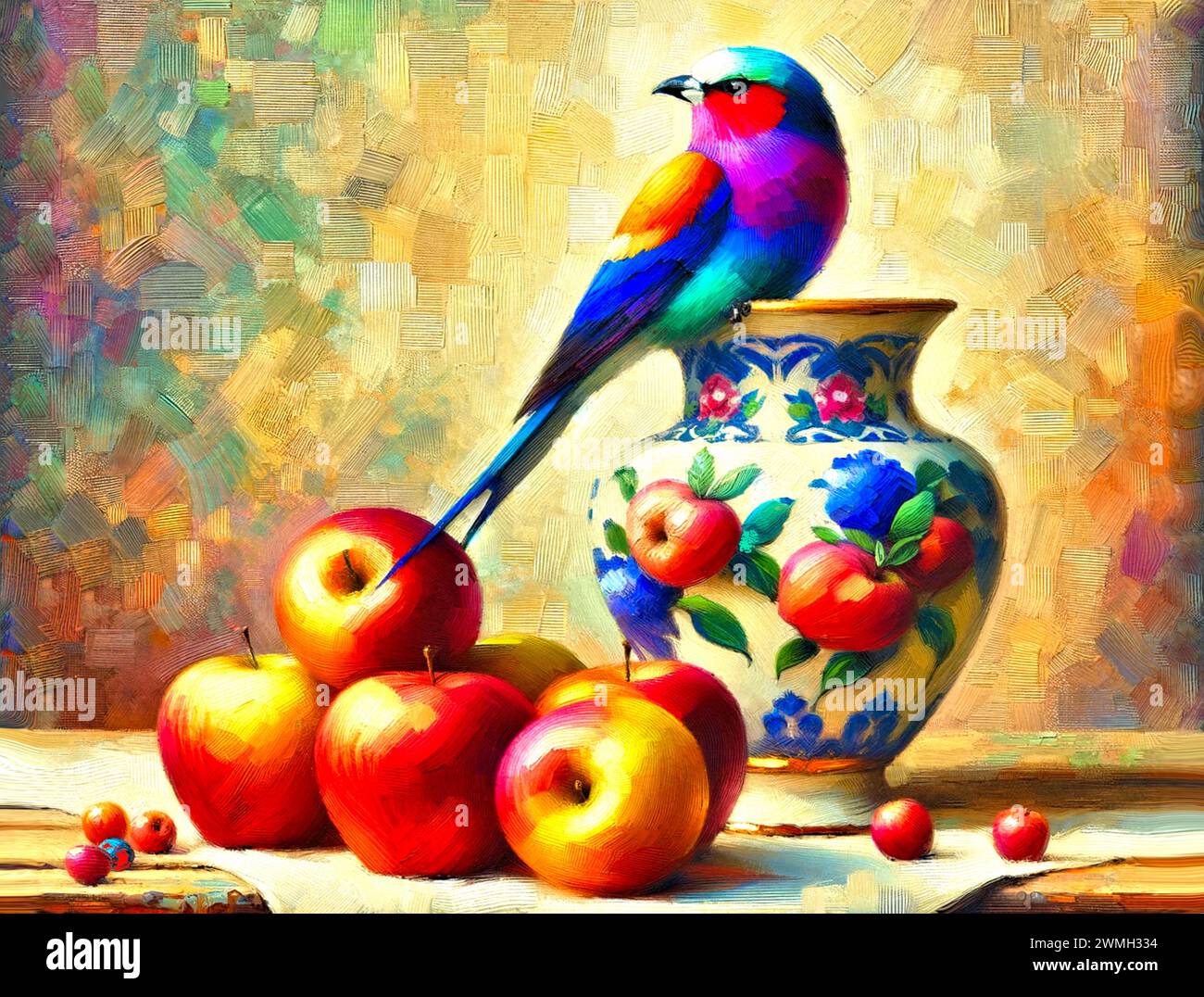 An AI illustration of a still life painting features beautiful bird and ...