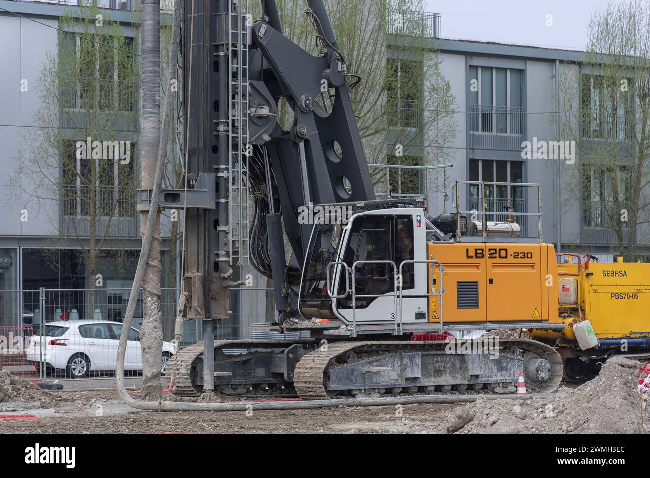 Nancy, France - Focus on a yellow drilling rig Liebherr LB 20 for ...