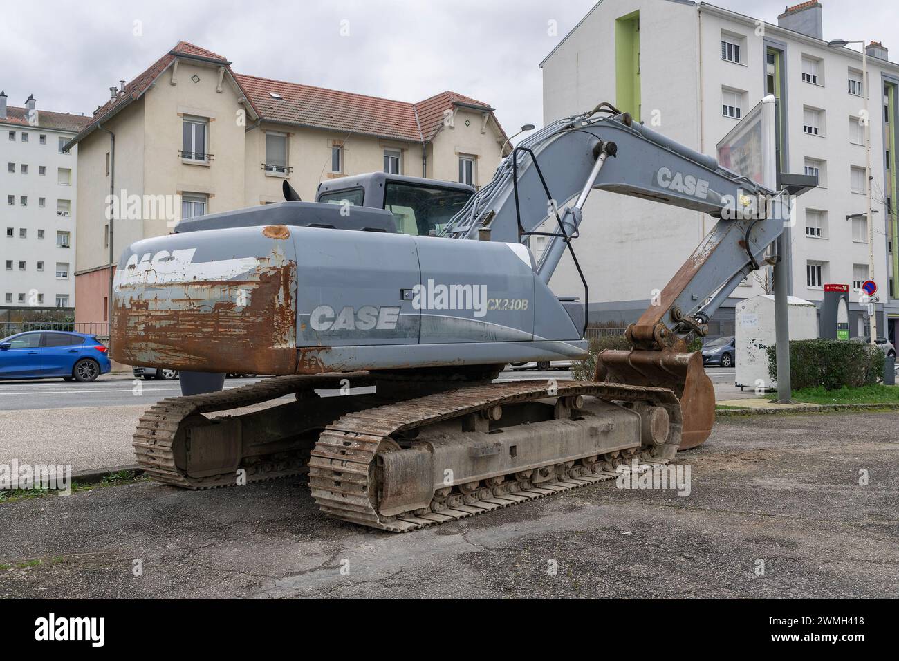 Nancy, France - Focus on an grey crawler excavator Case CX240B parked ...