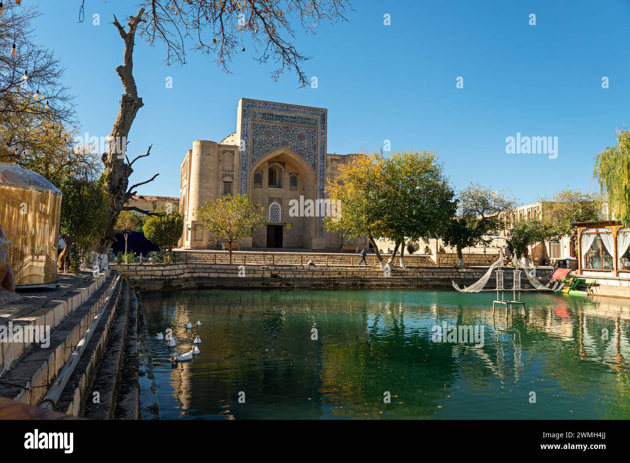 Pond Lyabi Khauz with miniature sights of Bukhara and Nadir Divan-Beghi ...