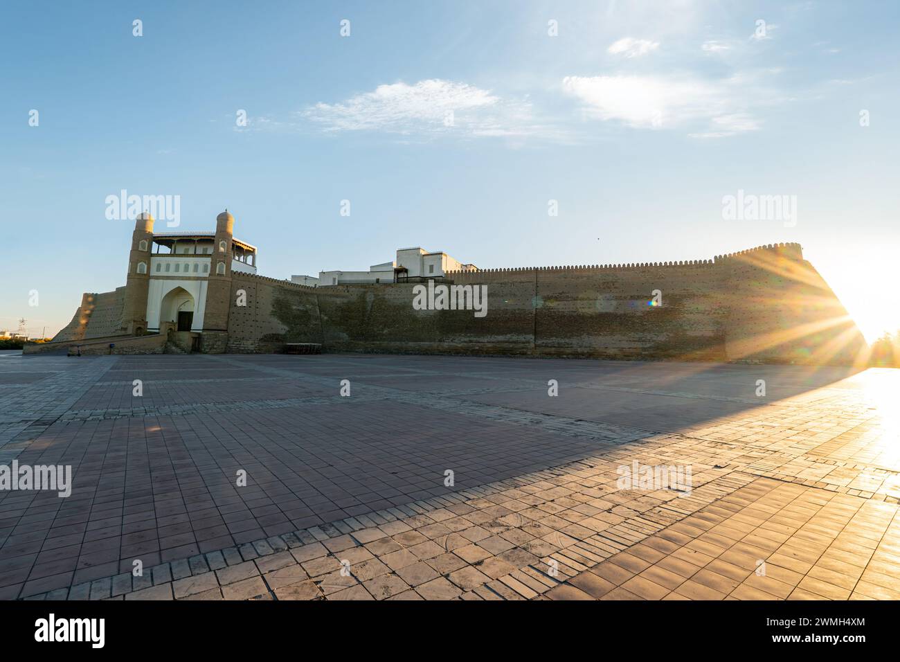 Walls of the Ark of Bukhara in Uzbekistan. an empty square without ...