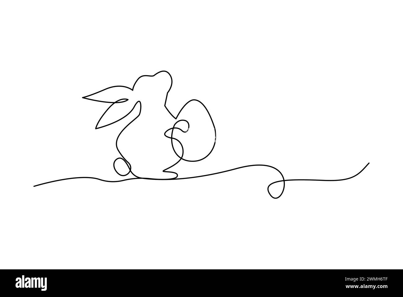 Rabbit holds Easter egg. One line minimalist design. Joyful spring ...