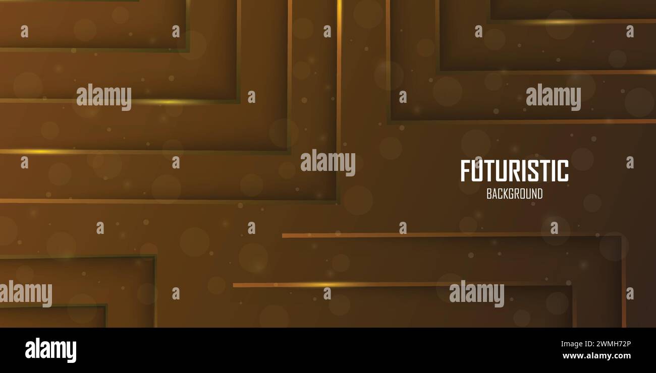 Futuristic dark brown abstract background with gold lines and shadow, geometric shape overlap ...