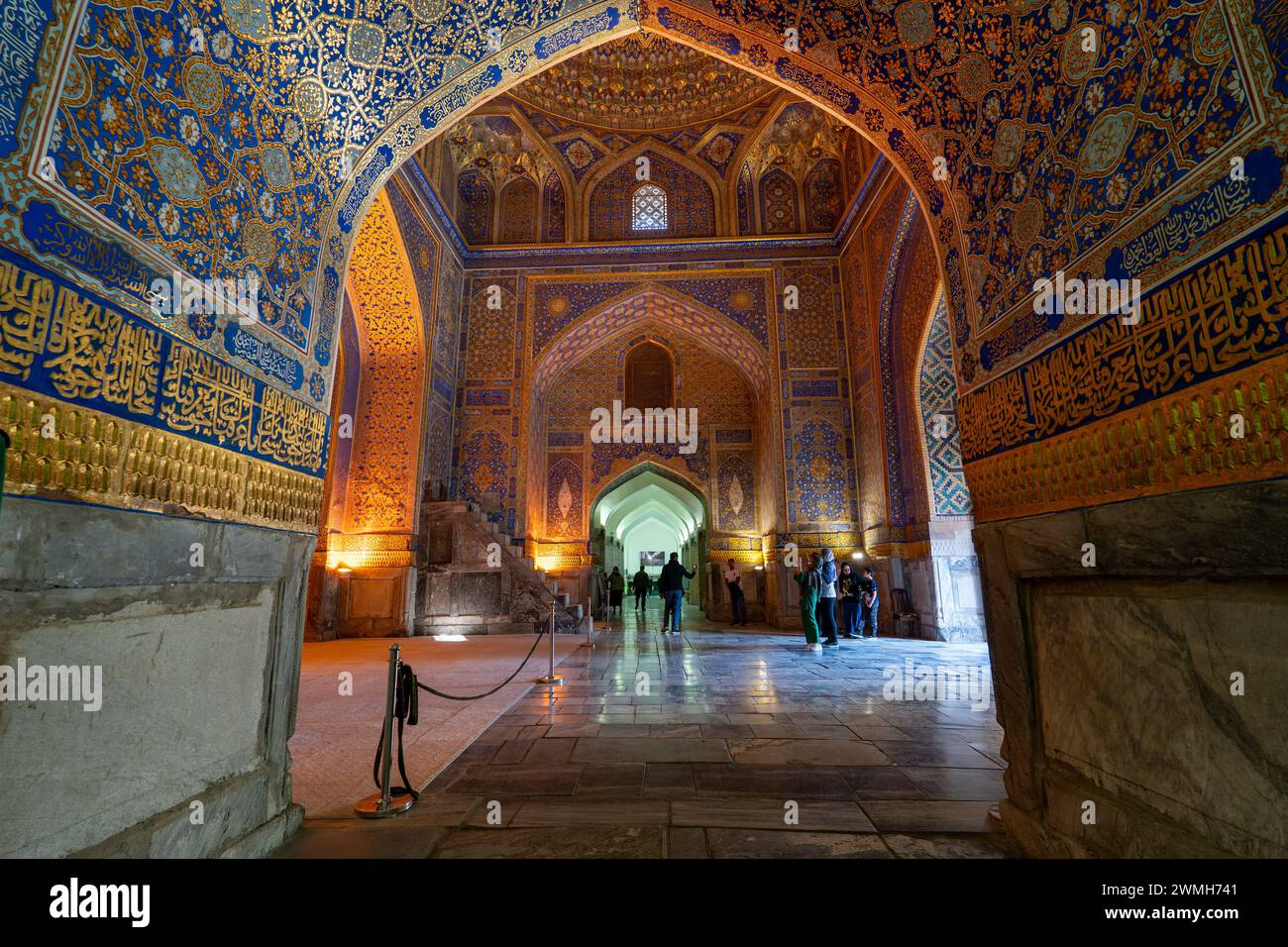 the interior of the ornate interior of the madrasah, Registan Tilya ...