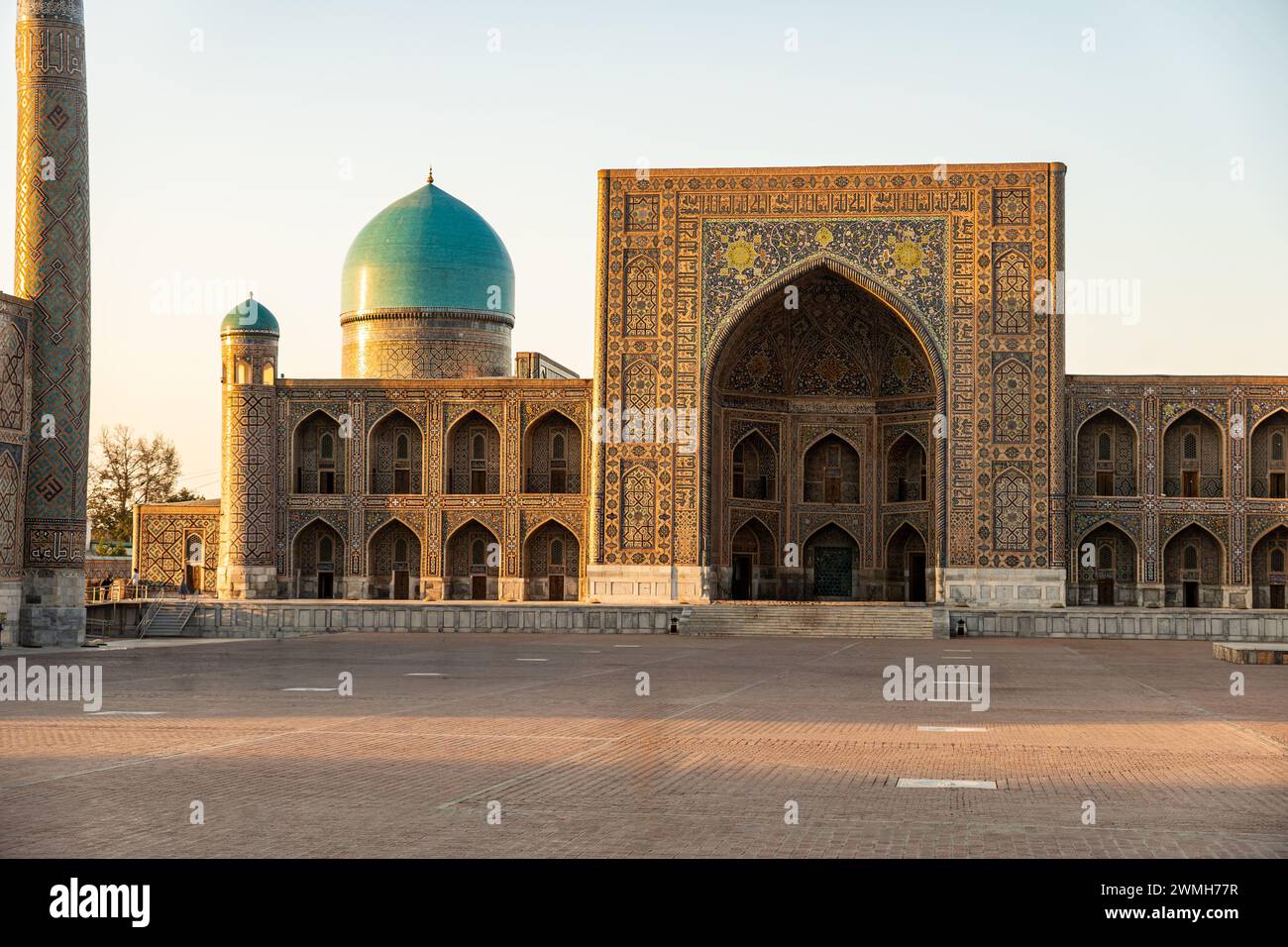Traditional Uzbek religious architecture in facade of ancient Tilya ...
