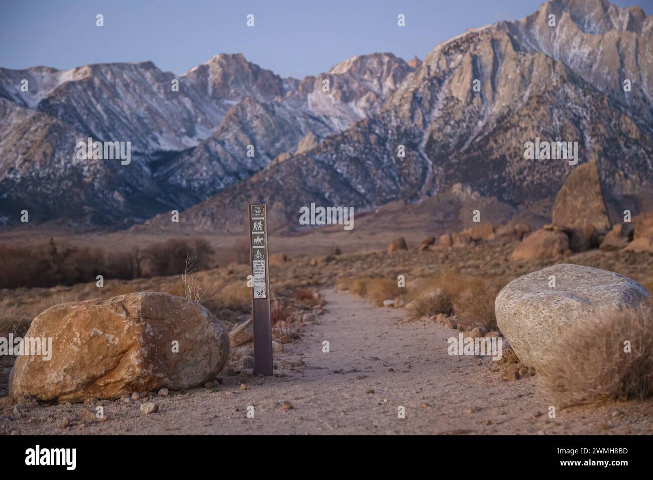 A trail marker signs a hiking path in Calfornia's Alabama Hills area ...