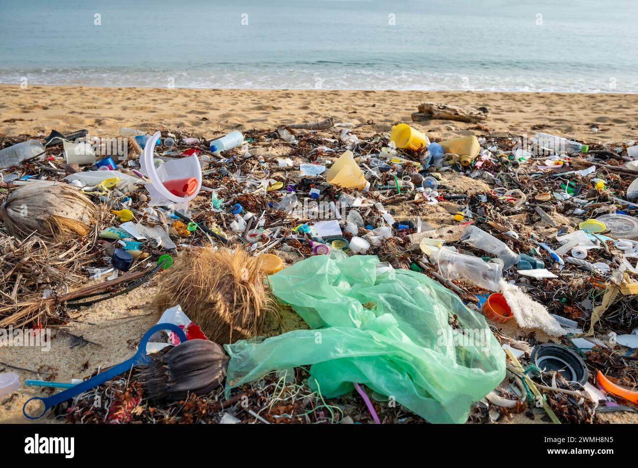 Koh Samui, Thailand - 19 January 2024: A beach full of rubbish and ...