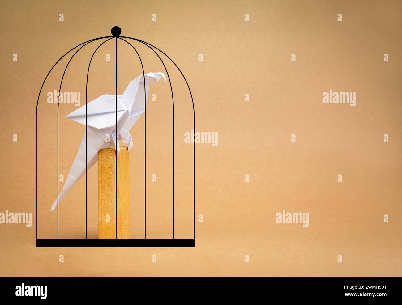 Freedom and captivity new creative idea concept. White parrot bird ...