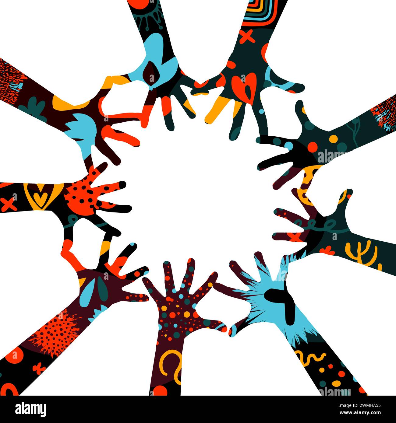 Abstraction friendship. Hands with patterns. hand drawing. Not AI ...