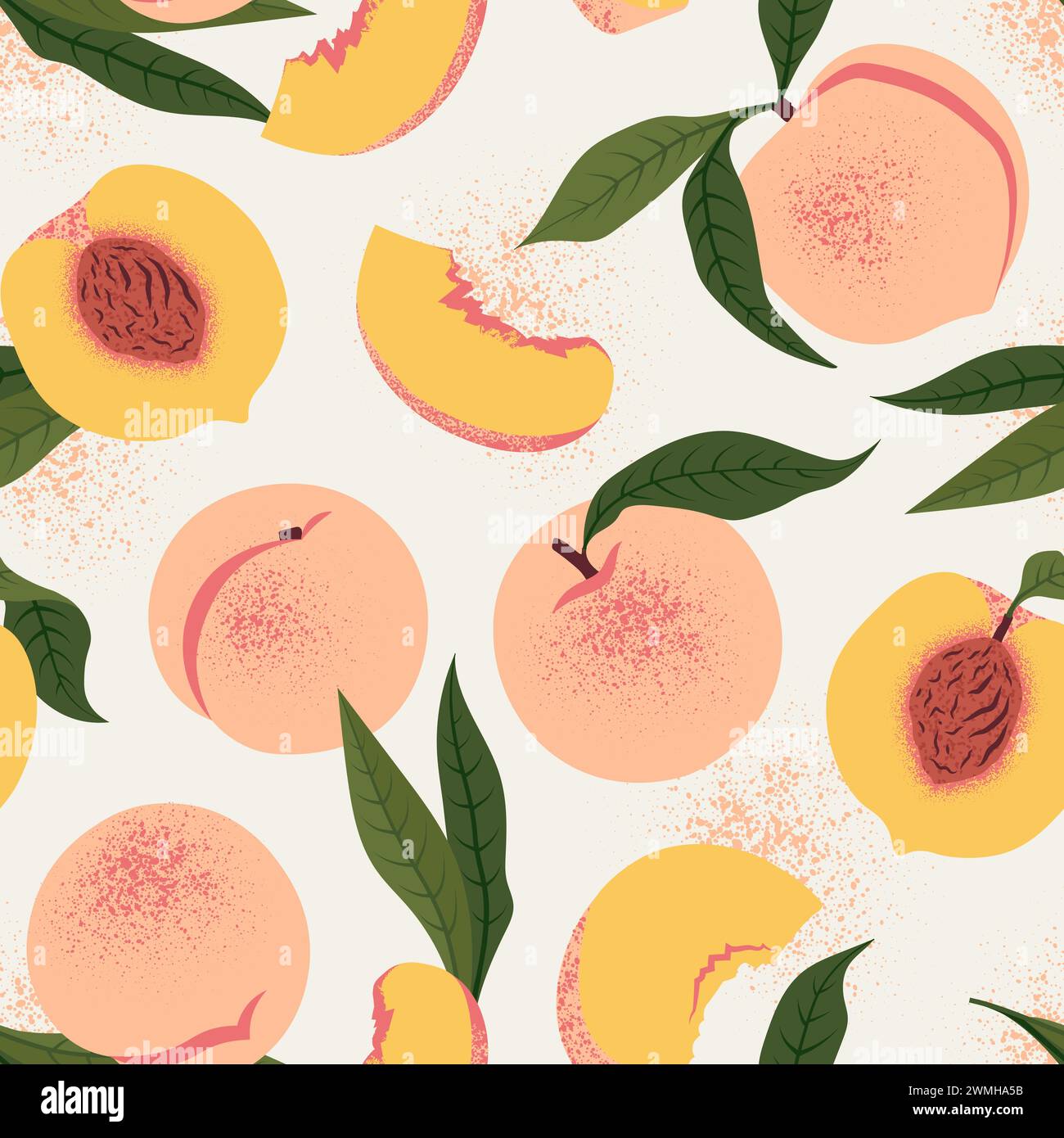 Fresh Slices Juicy Peaches seamless pattern. Vector illustration in ...