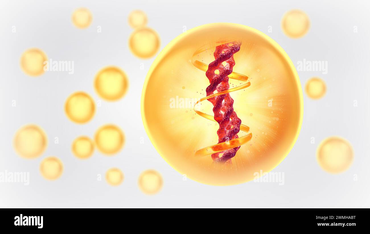 Collagen triple helix molecule inside shower gel droplet, Body and skin ...